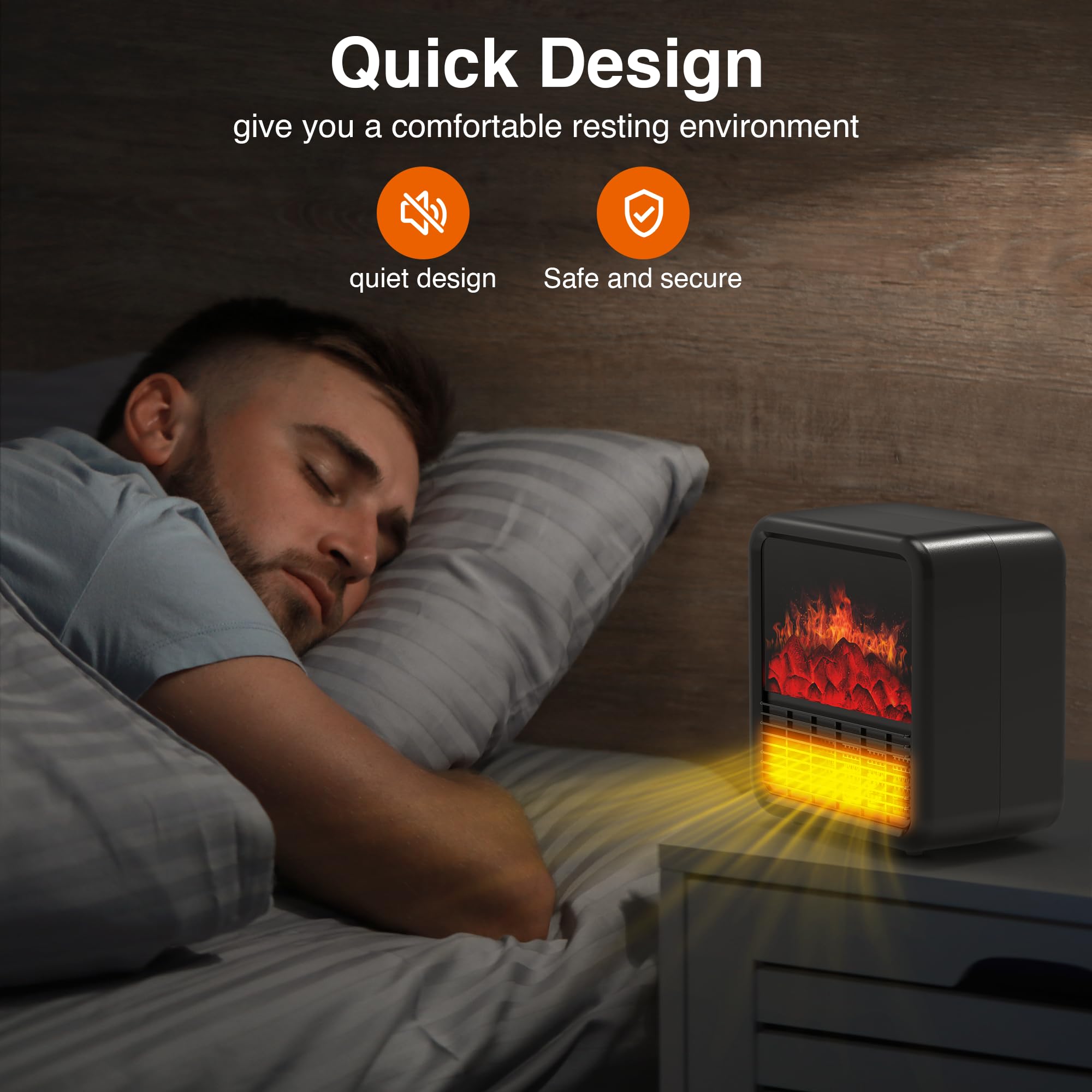 Small Portable Space Heater for indoor use with realistic 3D flame, Mini Electric Fireplace Heater with Thermostat, 1500W/750W PTC Ceramic Heating, Tip-Over Safety Switch, Black