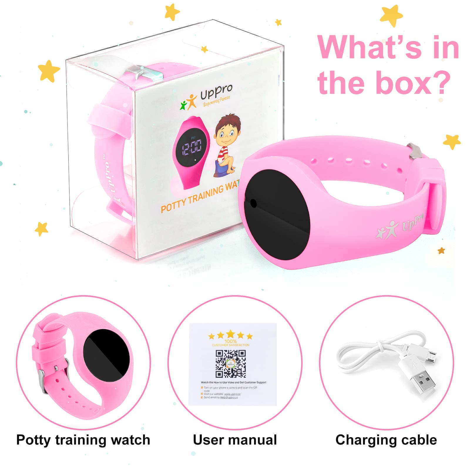 UpPro Potty Training Watch with Countdown Timer, Rechargeable and Water Resistant Toddler Watch, Musical Potty Trainer Alarm for Toilet Training, Compatible with Potty Watch(Pink)