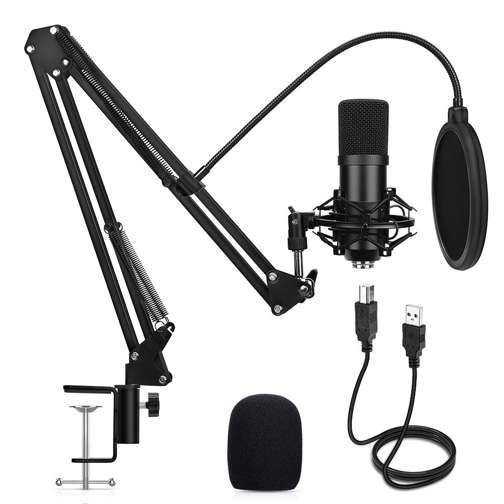 USB Condenser Microphone, Travor 192KHZ/24Bit Plug & Play PC Streaming Mic, USB Microphone Kit with Professional Sound Chipset Boom Arm Set, Studio Cardioid Mic for Recording YouTube Gaming Podcasting