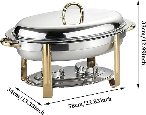 Stainless Steel Chafing Dish Buffet Set, 5.5L Full Size Oval Chafer Buffet Servers with Food Pan, Fuel Holders & Lid, Food Warmers for Party