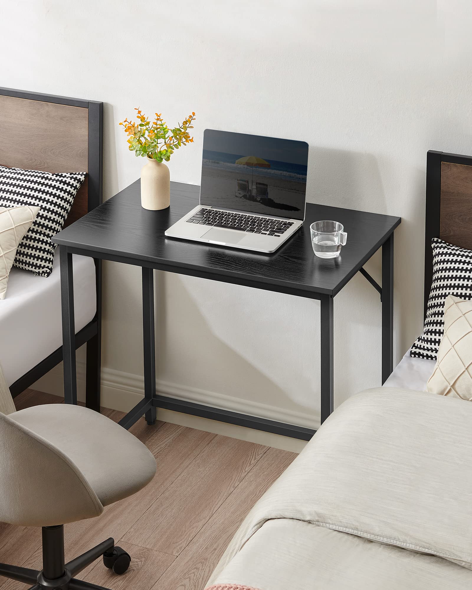 VASAGLE Computer Desk, Gaming Desk, Home Office Desk, for Small Spaces, 19.7 x 31.5 x 29.5 Inches, Industrial Style, Metal Frame, Black with Wood Grain ULWD038B56