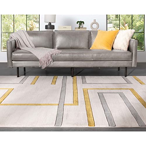 Well Woven Good Vibes Fiona Gold Modern Geometric Lines 7'10" x 9'10" 3D Texture Area Rug