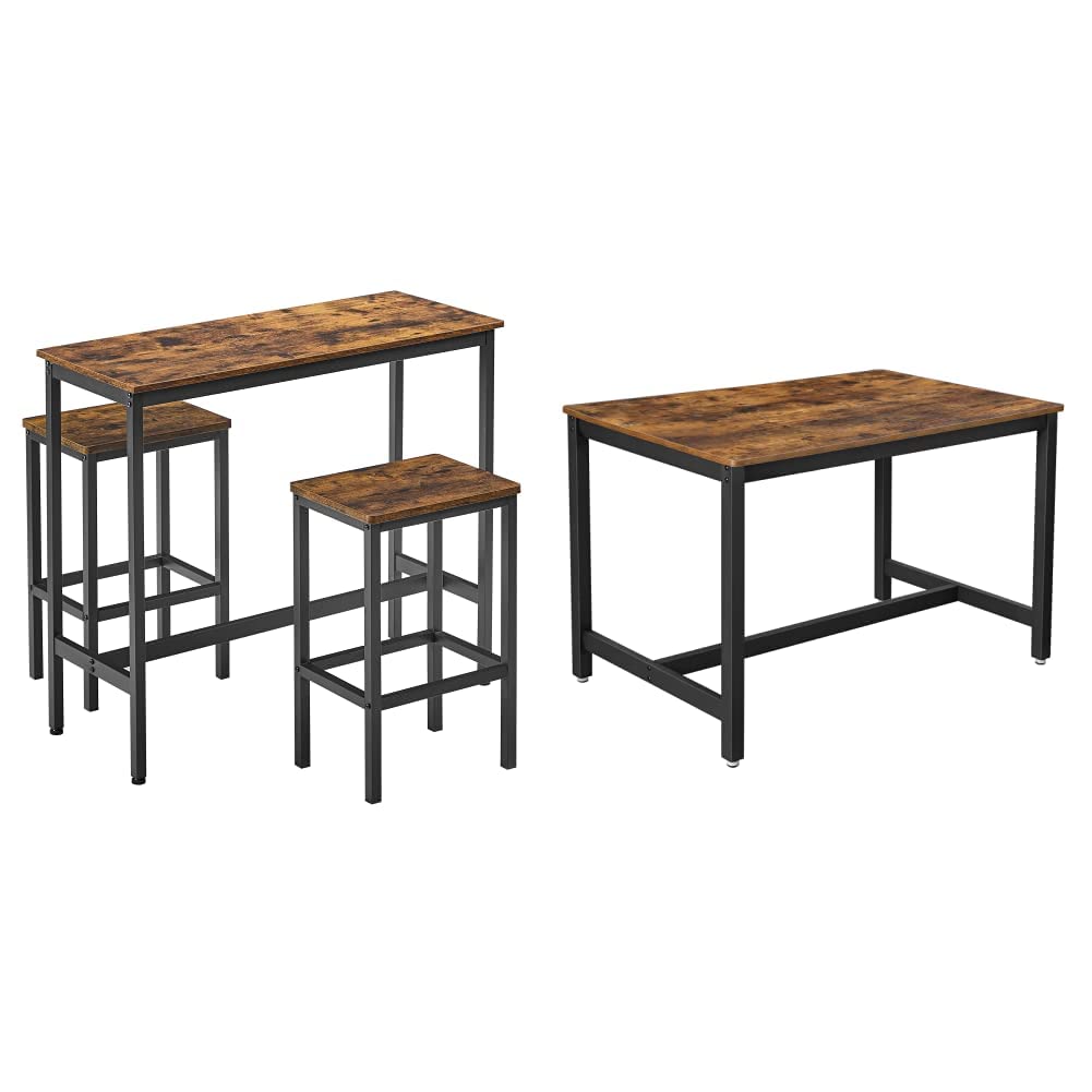 VASAGLE Dining Table Set, Bar Table and Chairs Set, Rustic Brown and Black ULBT218B01 & 47 Inches Dining Room Table for 4, 47.2 x 29.5 x 29.5 Inches, Brown
