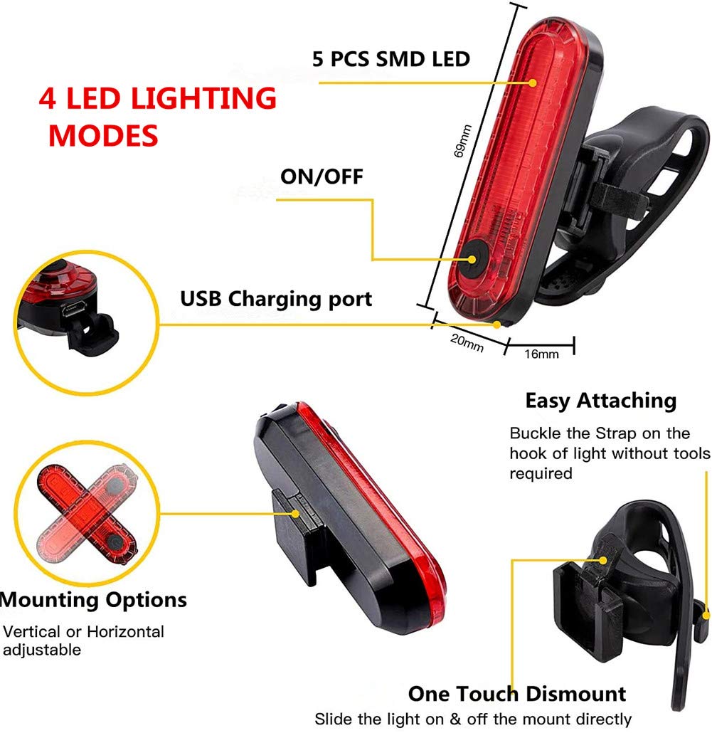 USB Rechargeable Bike Light and Tail Light Set with Alarm Horn, Super Bright Waterproof Bicycle Headlight Taillight Combinations Front Back Light & Bell for Cycling Riding Safety Warning