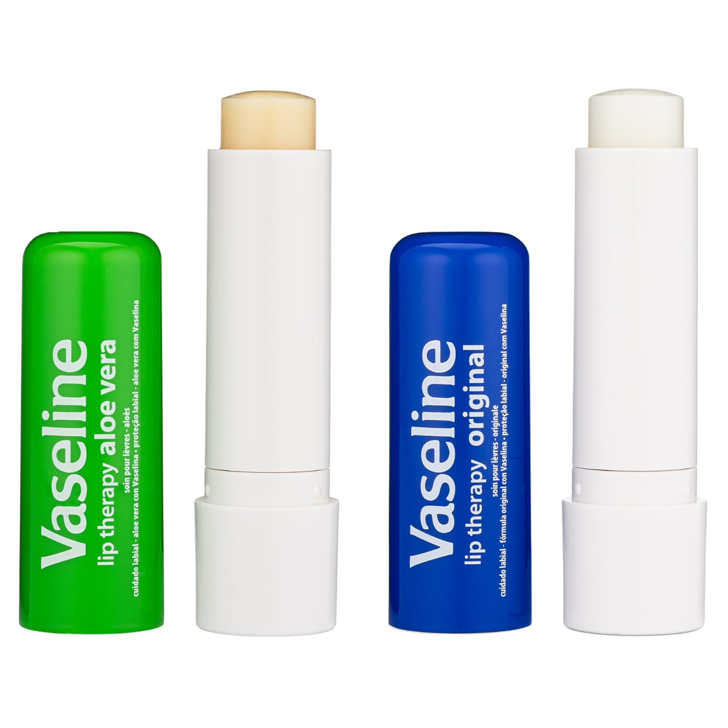 Vaseline Lip Therapy Variety 4-Pack β Original + Aloe Vera Moisturizing Lip Balm with Vitamin E, 0.16 Oz Ea