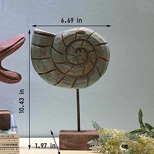 Trycooling 3pcs Wood Handmade Retro Beach Nautical Style Figurines Starfish/Conch/Seahorse Statue Home Decor