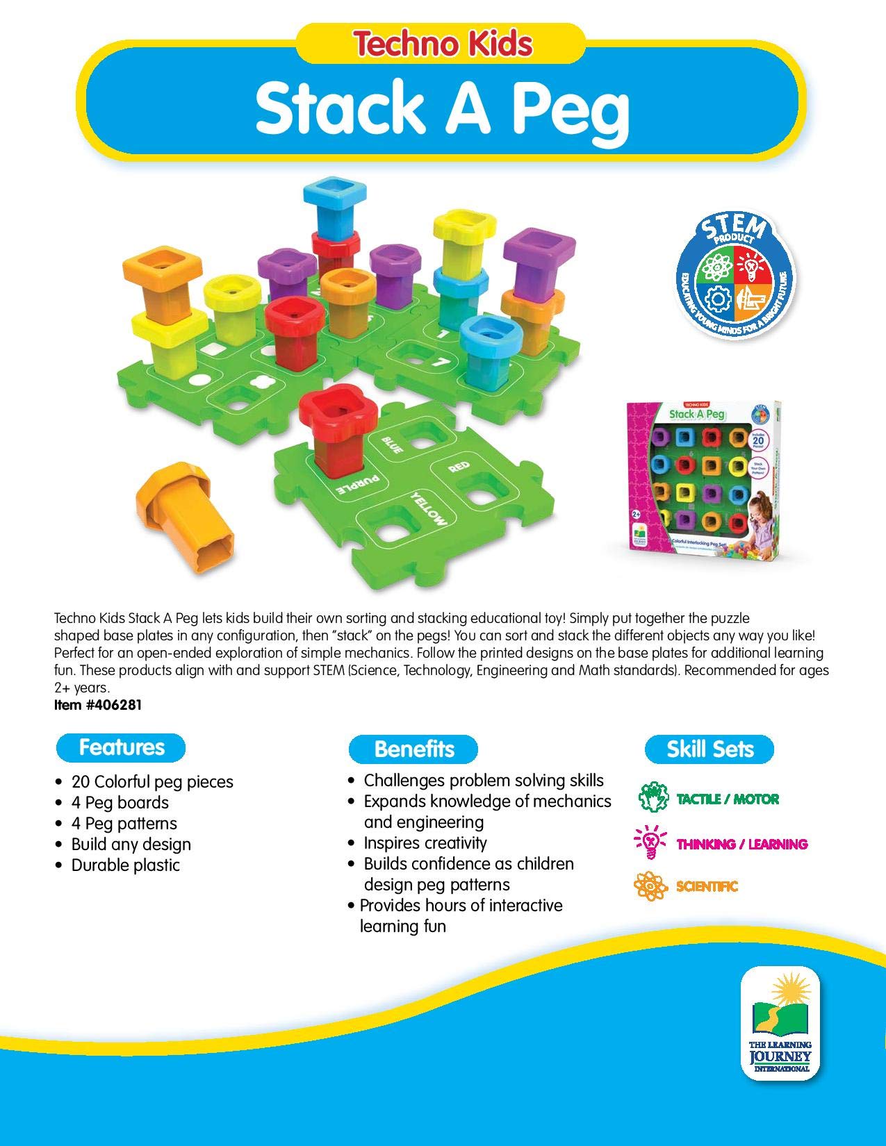 The Learning Journey Techno Kids - Stack A Peg - Stacking Toy - Cognitive Toys for Toddlers Ages 2 Years and Up - Award Winning Toys