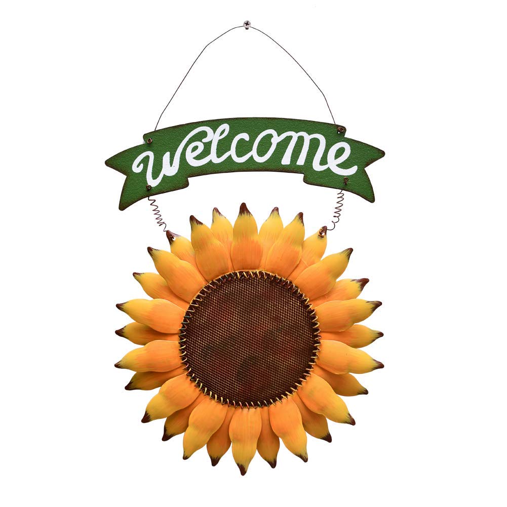 YUMBOR Metal Hanging Sunflower Welcome Sign Vintage Sunflower Hanging Decor Outdoor Door Wreath Garden Indoor Shop Wecome Decoration
