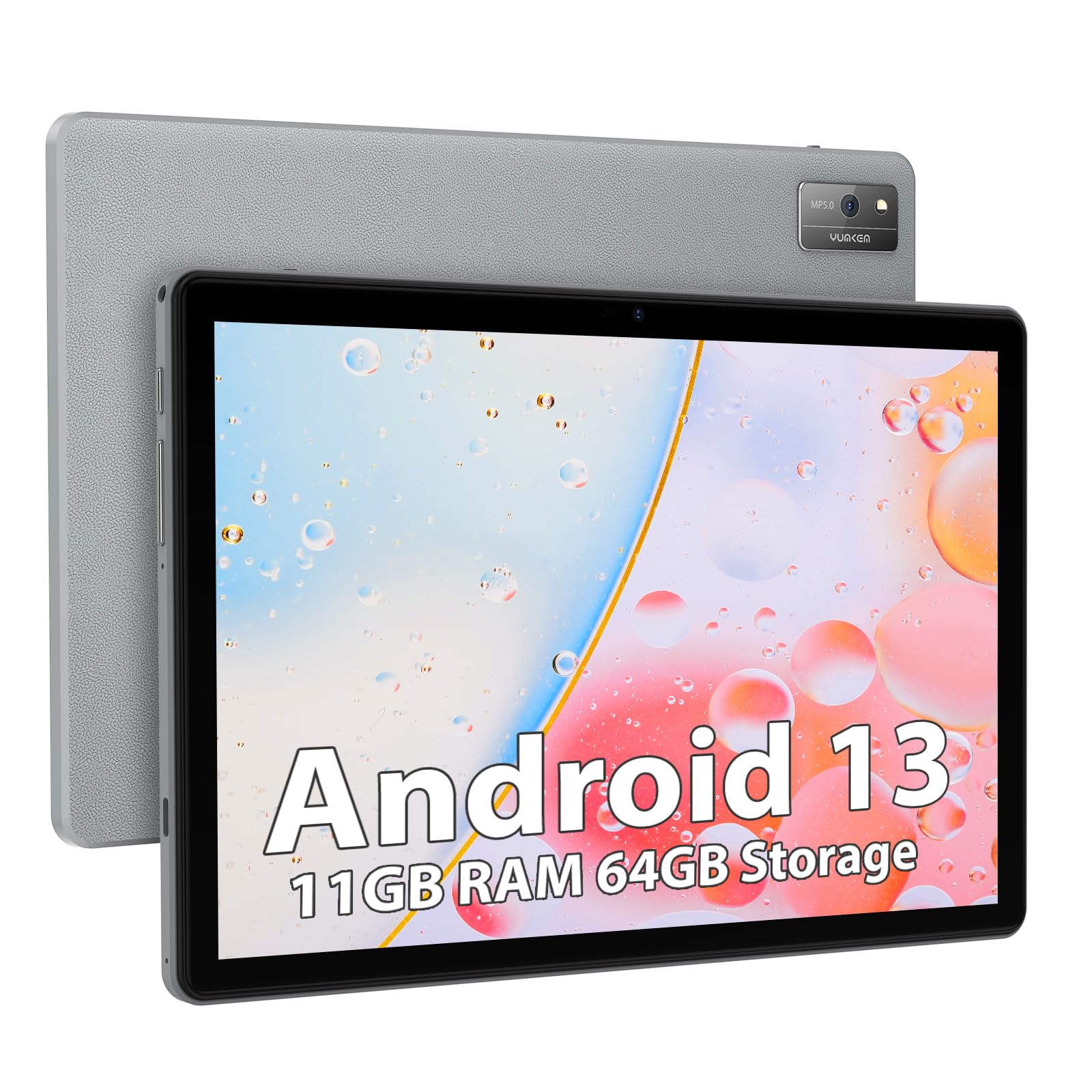 YUMKEM Tablet 10 inch Android 13 Tablets, 11GB+128GB Tablet, Android Tablet with 1TB Expand, 2.4G/5G WiFi, Bluetooth, GPS, 8000mAh, Dual Camera Speaker
