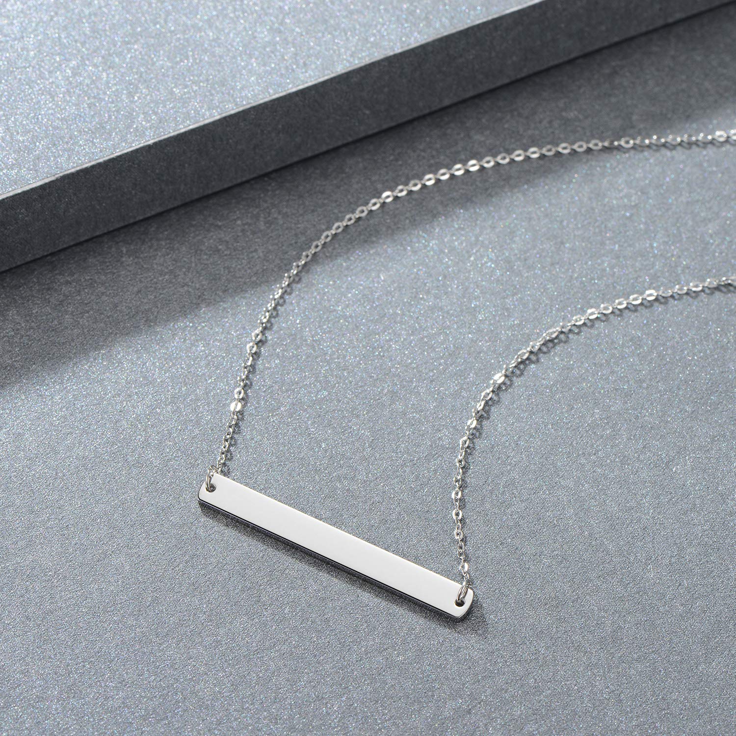 Zillaly Gold Silver Rose Gold Horizontal Bar Necklace Stainless Steel 18K Gold Plated Bar Necklace Ladies Adjustable Chain (White)