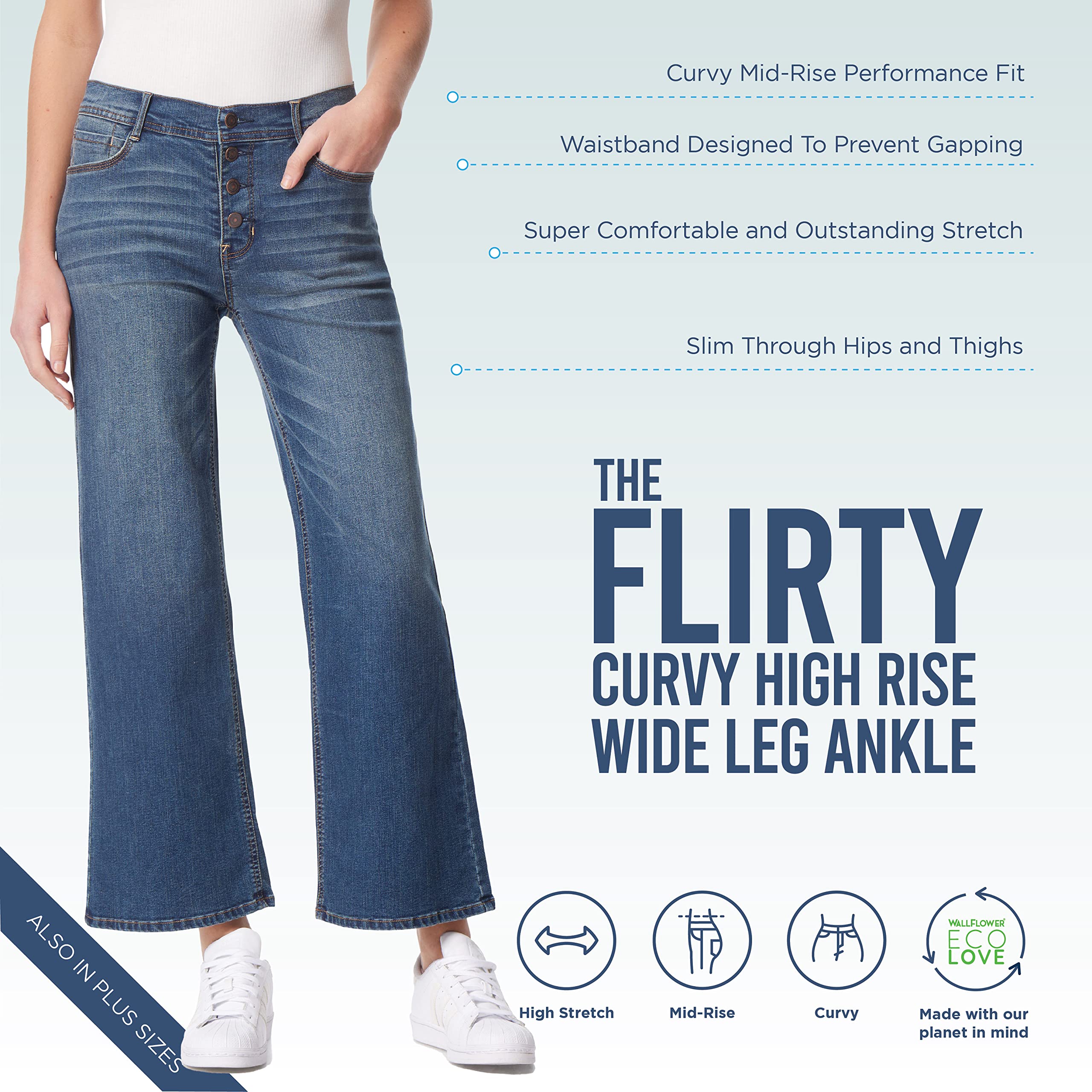 WallFlower Women's Flirty Curvy Wide Leg High Rise Insta Stretch Juniors Jeans, Xander, 0