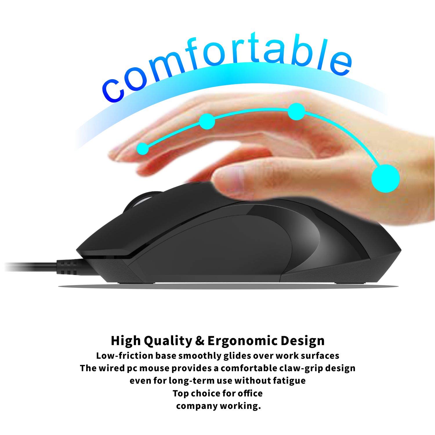 YUMQUA G189 USB Wired Mouse 4 Pack Set, Office & Home Optical Ergonomic Computer Mouse with 4 Adjustable DPI (Up to 1600) for PC Laptop Mac