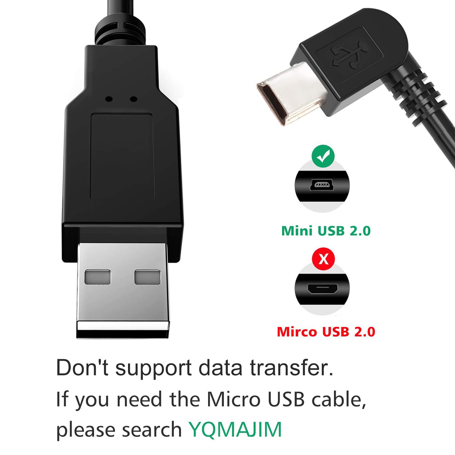 YQMAJIM Charging Power Cable for Dash Cam, (11.5 Ft) USB 2.0 to Mini USB Car Vehicle Power Charger Adapter Cord Compatible with Garmin Nuvi GPS、Rearview Mirror Cam、Backup Camera