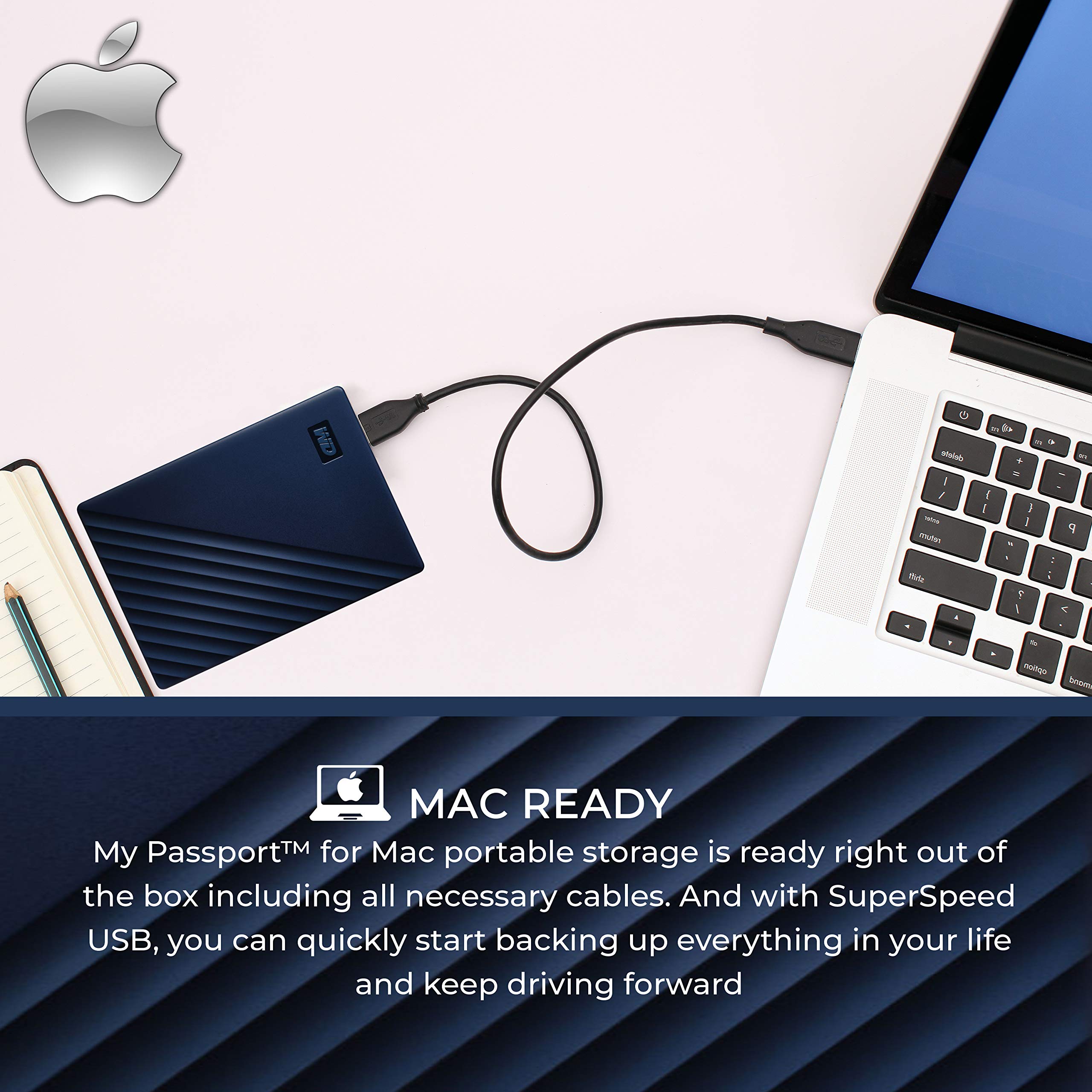 WD 4TB My Passport for Mac USB 3.0 Slim Portable External Hard Drive (Midnight Blue) + Compact Hard Drive Case (Navy Blue) (4TB, Midnight Blue)