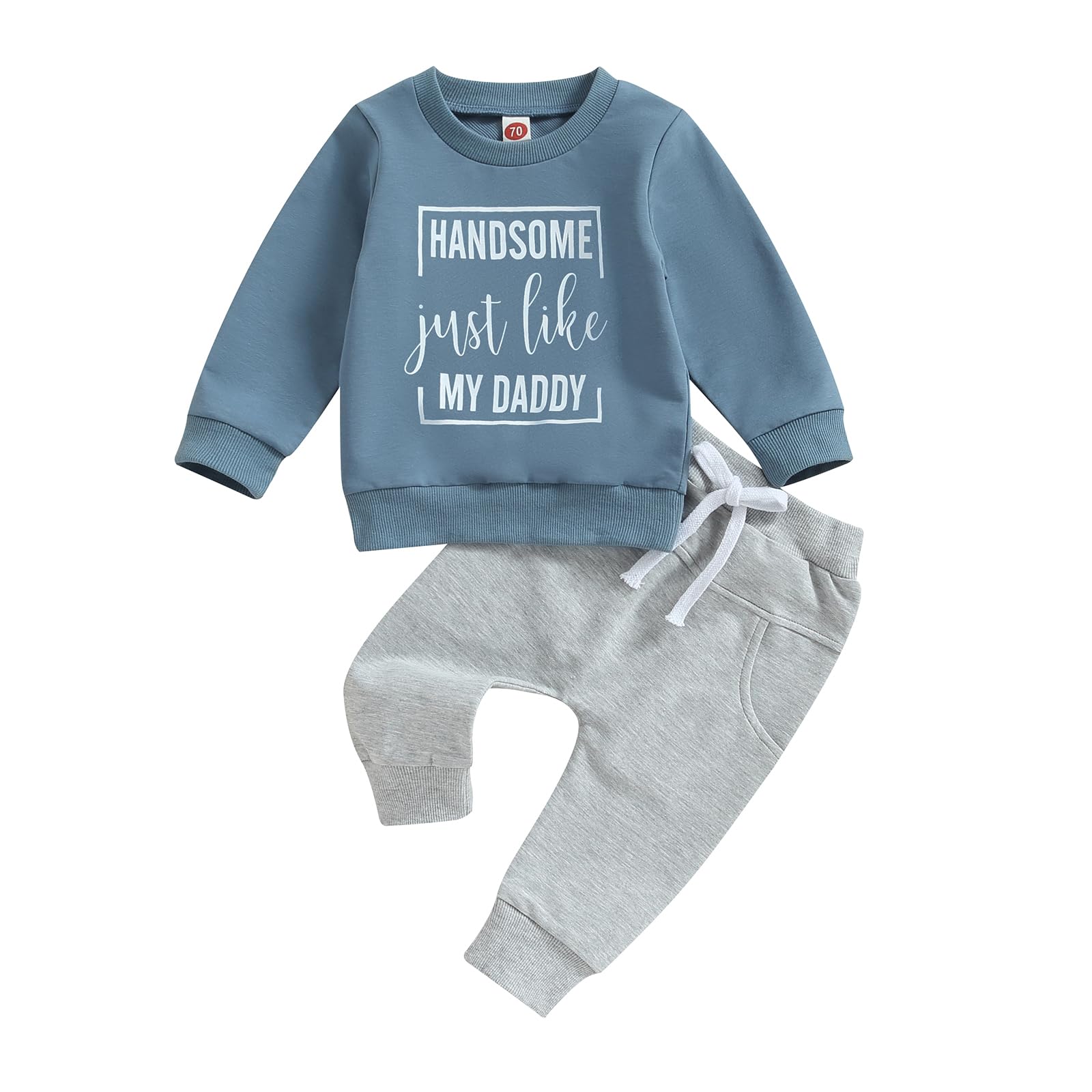 YINGISFITM Toddler Baby Boy Fall Clothes Dads Boy Letter Crewneck Sweatshirt Long Sleeve Shirt Top Pants Winter Outfit Set (like my dad blue, 0-6 Months)