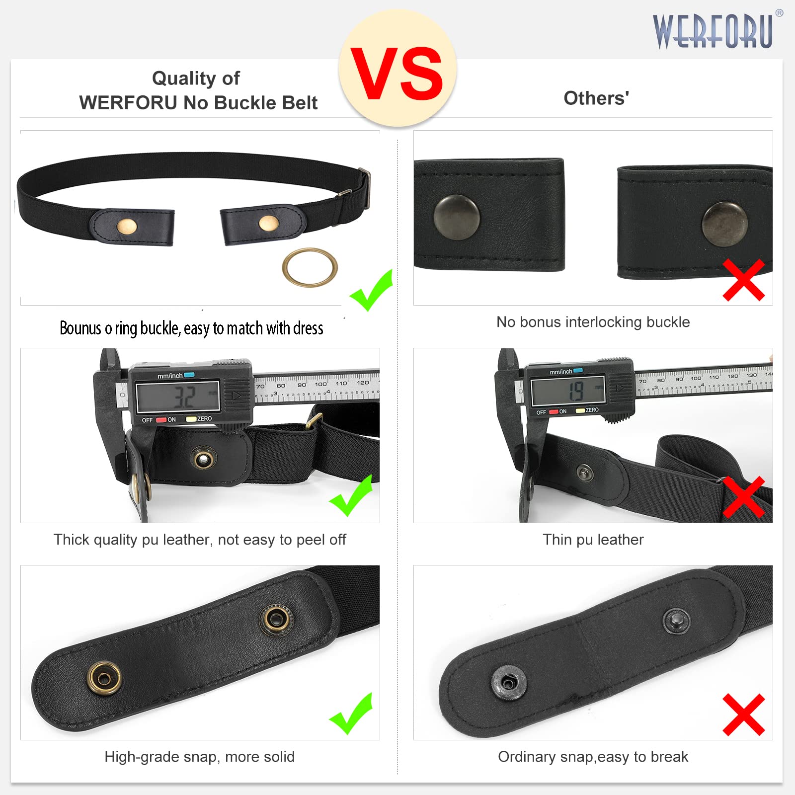 WERFORU No Buckle Stretch Belt For Women Men Elastic Waist Belt Up to 72 Inch for Jeans Pants