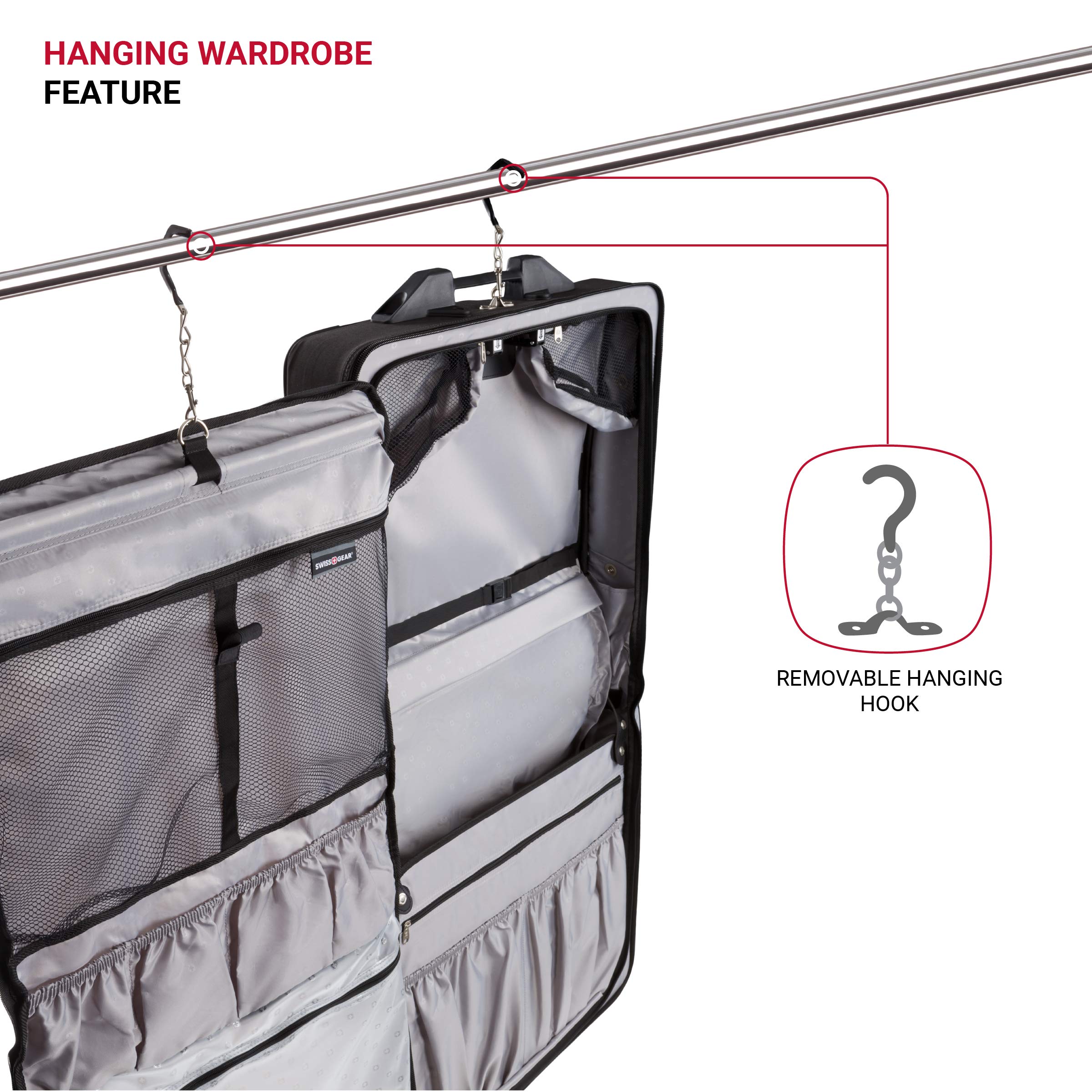 SwissGear 7895 Premium Rolling Garment Bag, Bonus Hanging Feature, Men's and Women's, Carry-on Luggage - Grey Heather
