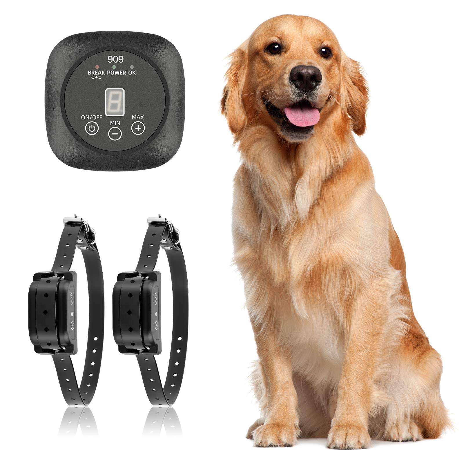 TTPet In-ground/Aboveground Pet Containment System, Electric Dog Fence, IP66 Waterproof & Rechargeable Collar, Shock&Tone Correction, 700Ft Wire, 2 Dogs System