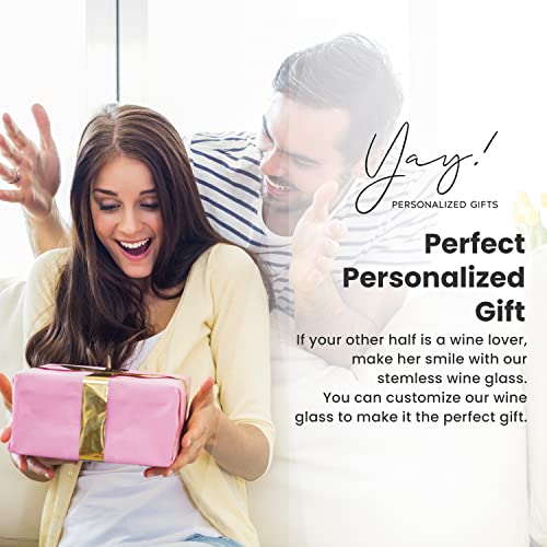 Yay! Personalized Gifts Never Too Far To Wine Together Customizable Wine Glass - Long Distance Friendship Gift, Moving Away Gift or Housewarming Gift (20oz Stemless Wine)