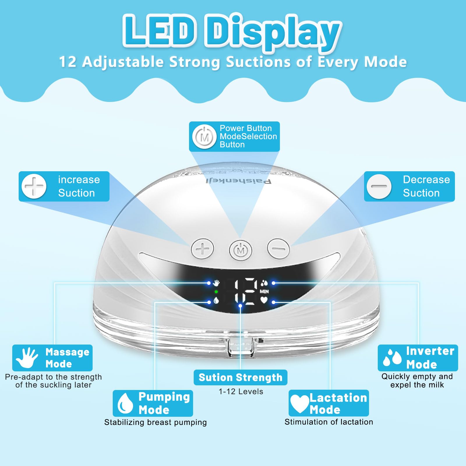Wearable Breast Pump Hands Free, Electric Breastfeeding Pump with Massage Model& 12 Levels Adjustable Suction, Low Noise Painless Pumps with 19/21/24mm Flanges