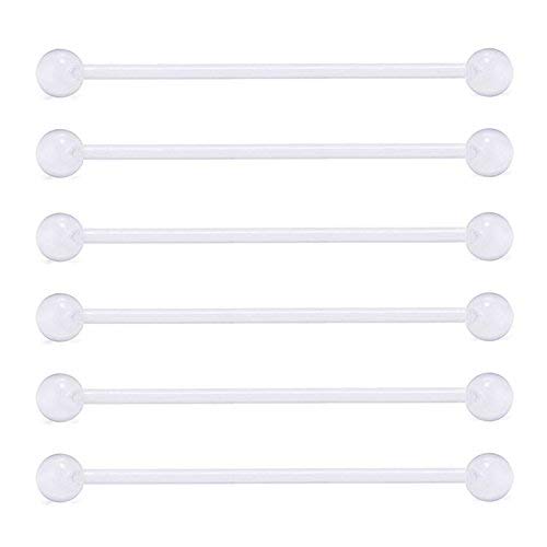 VCMART 14G 6PCS 38mm UV Clear Flexible Industrial Barbell Ear Cartilage Helix-Conch Piercing Bar 1 1/2 in