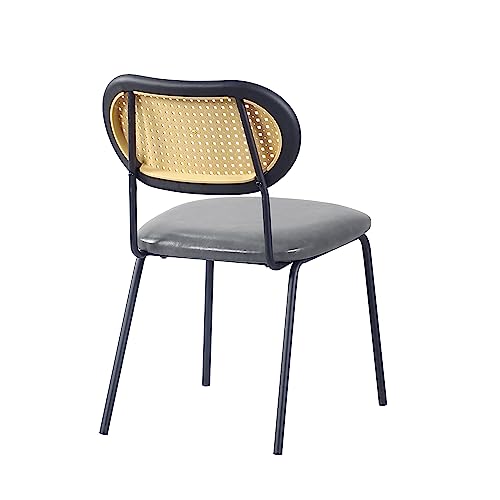 YISH W29990653 Modern Rattan Upholstered Cane Backrest Set of 2, PU Leather Armless Chairs with High-Density Sponge for Dining Living Room Bedroom, Gray