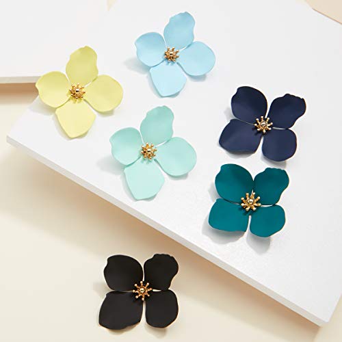 ZENZII Flower Petal Statement Stud Earrings for Women (Teal)