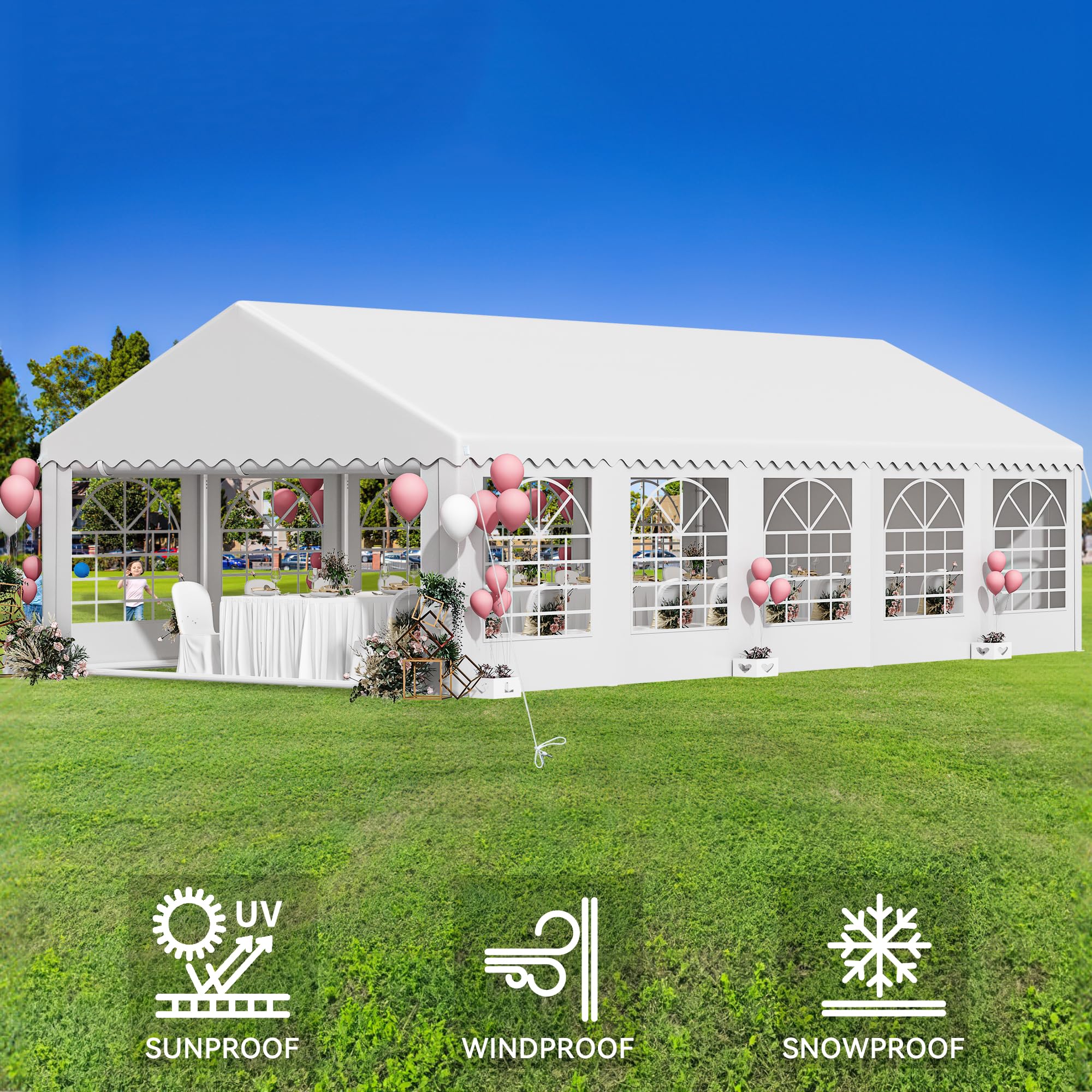 YITAHOME 16x32FT Party Tent Heavy Duty PVC Wedding Event Shelters White Upgraded Galvanized Ripple Canopy with Large Roof Removable Sidewalls & 3 Storage Bags 600D Oxford Commercial