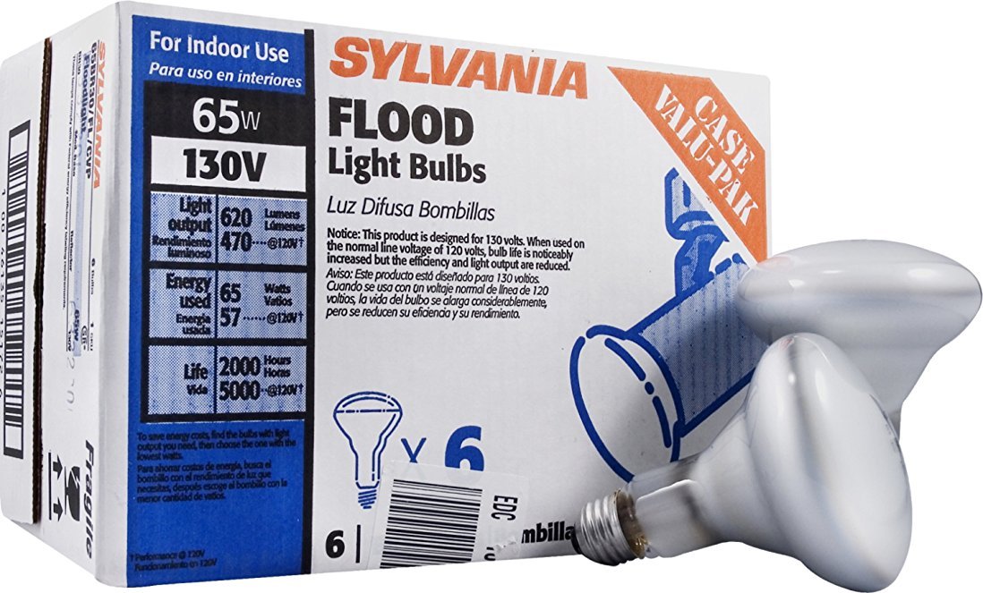 SYLVANIA Incandescent 65W BR30 Flood Light Bulb, 540 Lumens, E26 Medium Base, Dimmable, 2850K, Warm White, Frosted - 6 Pack (15172)