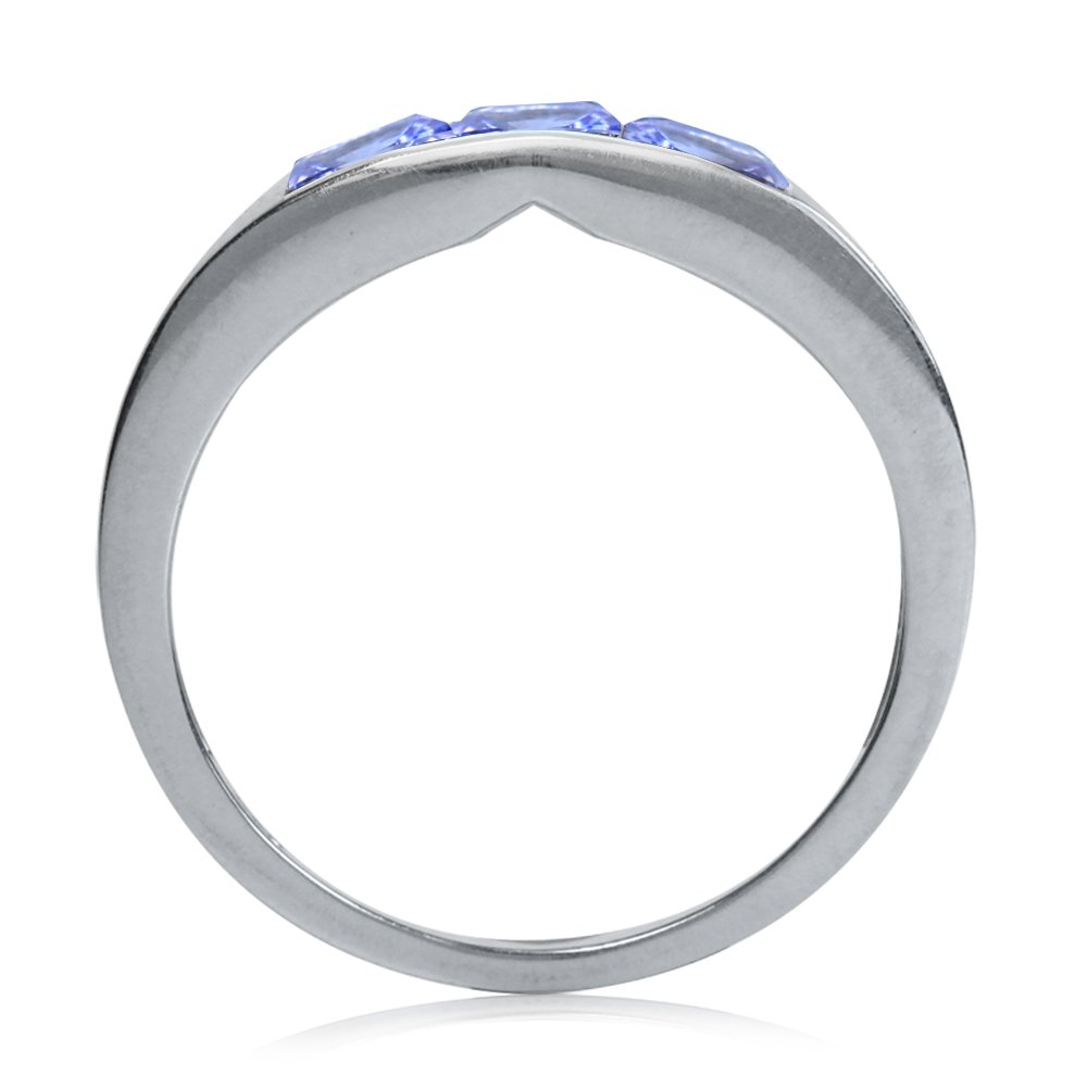 Silvershake 3 Stone 4mm Genuine Round Shape Tanzanite 925 Sterling Silver Band Ring Size 6