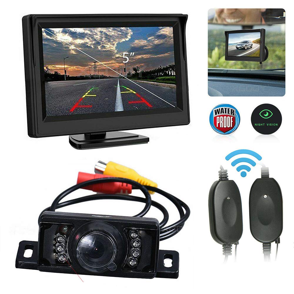 Wireless Reversing Parking Camera,5" TFT-LCD HD WiFi Backup Camera,IP68 Waterproof 360° Rear View Monitor
