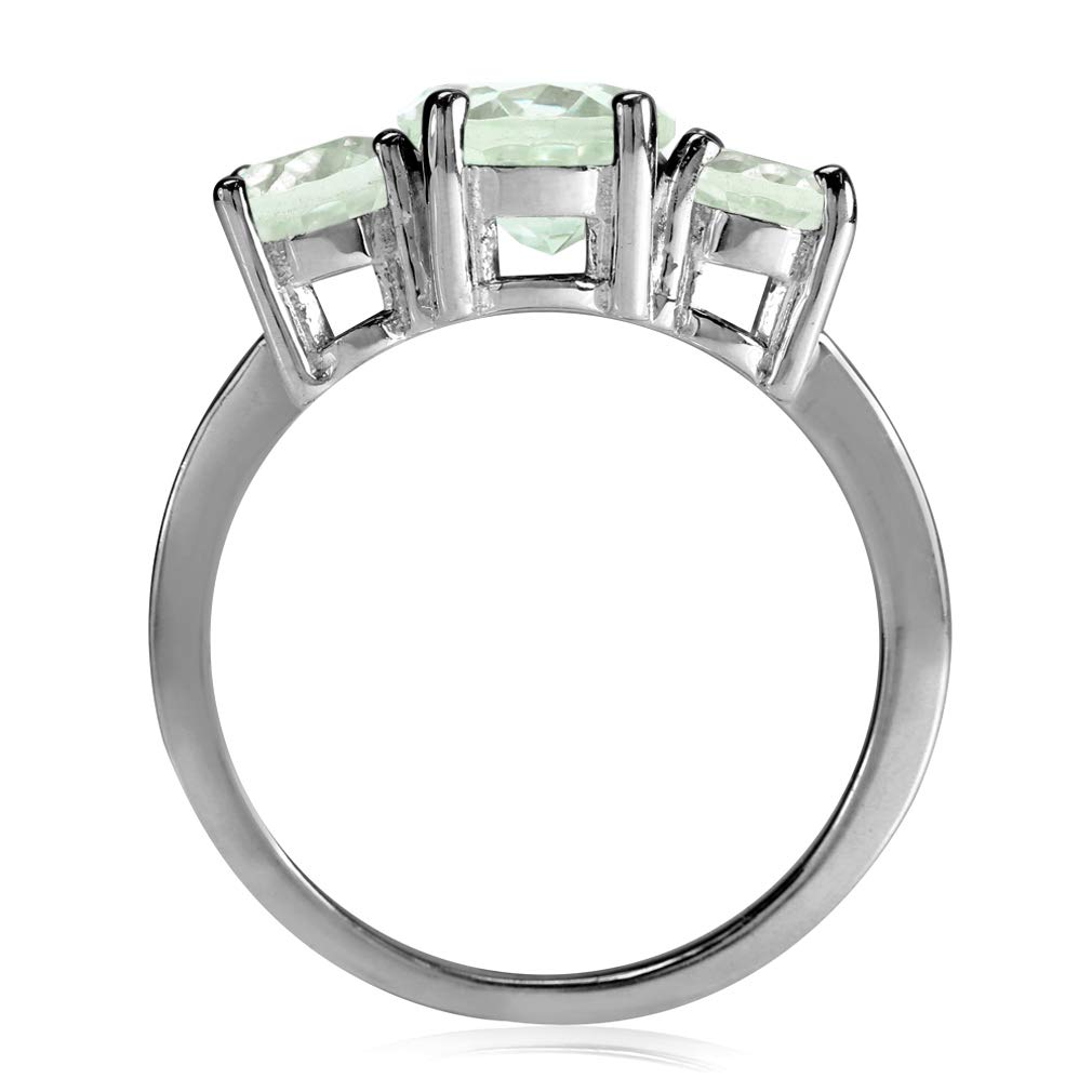 Silvershake 3.32ct. 3 Stone Natural Oval Shape Green Amethyst 925 Sterling Silver Ring Size 7