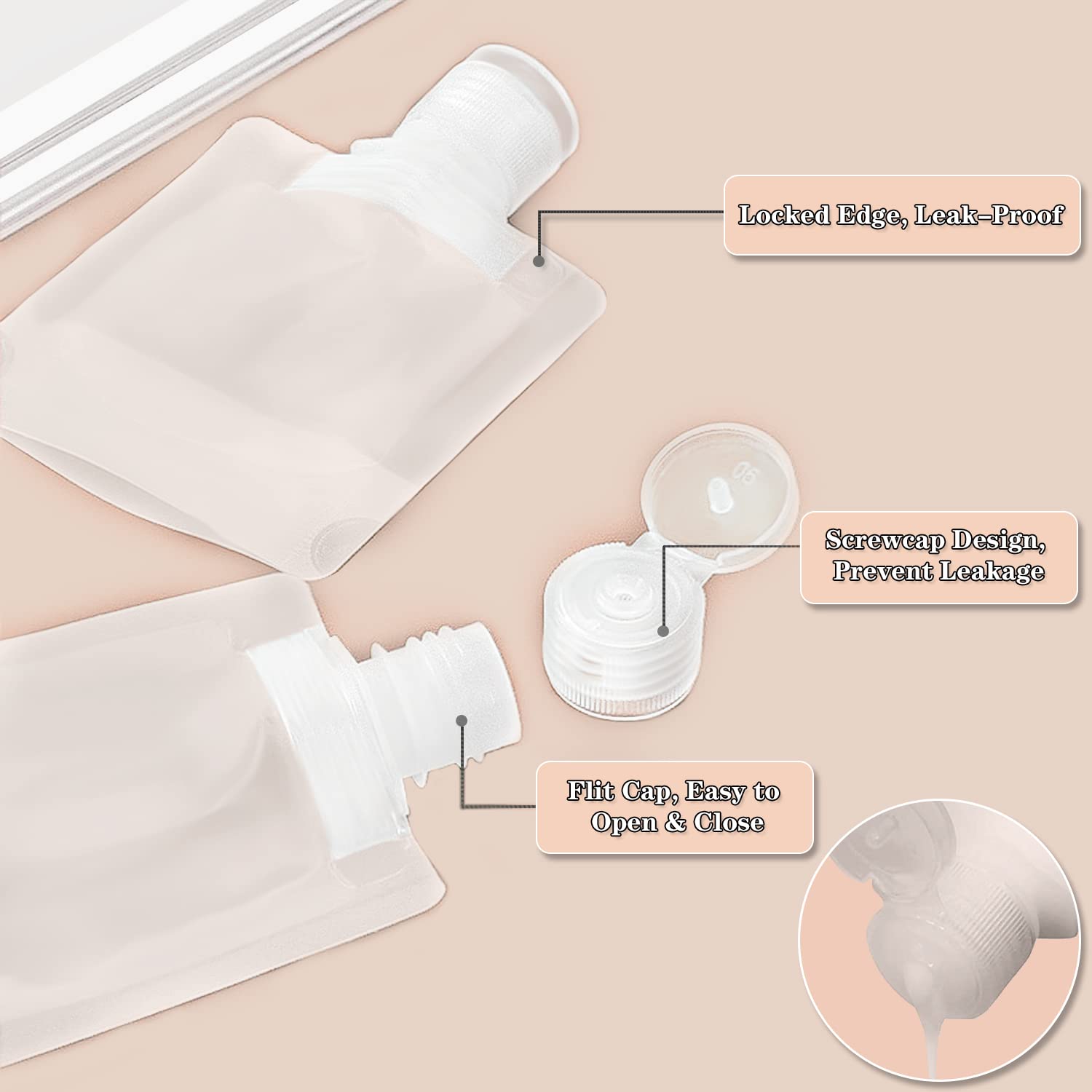 VCZH Travel Pouches for Toiletries 13 Pack, Travel Bottles for Toiletries,TSA Approved Squeeze Flat Bottle Pouches, Great for Trips with Refillable Travel Accessories (30ml/50ml/100ml)