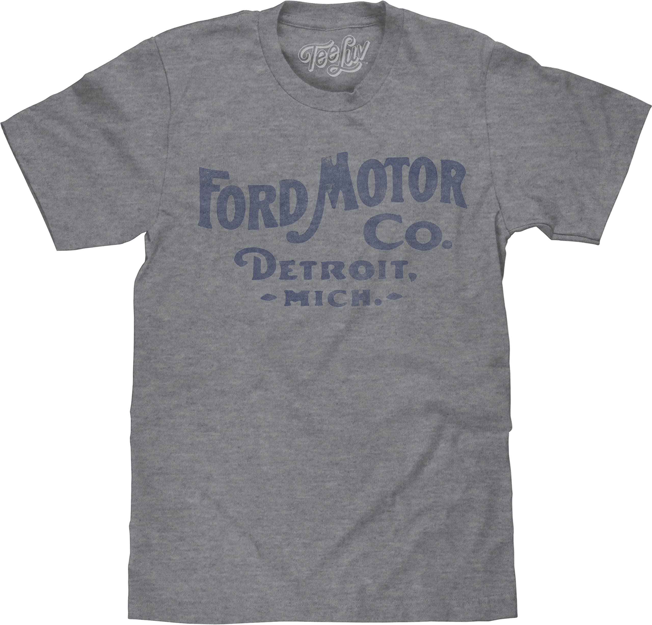 Tee Luv Ford Motor Company T-Shirt - Big and Tall Ford Detroit Shirt, Graphite Snow Heather, Large Tall