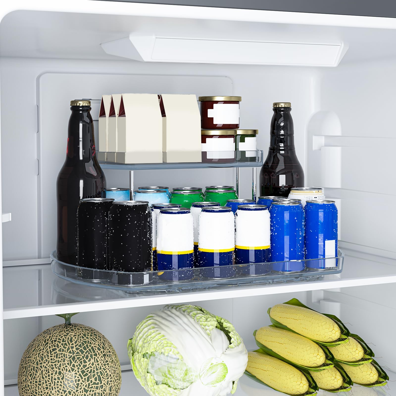 YZHDUXIU 2-Tiers 360 Rotating Lazy Susan Turntable Organizer for Refrigerator, Rectangular Transparent Fridge Organizers and Storage, Large Capacity Lazy Susans for Refrigerator Cabinet, Countertop