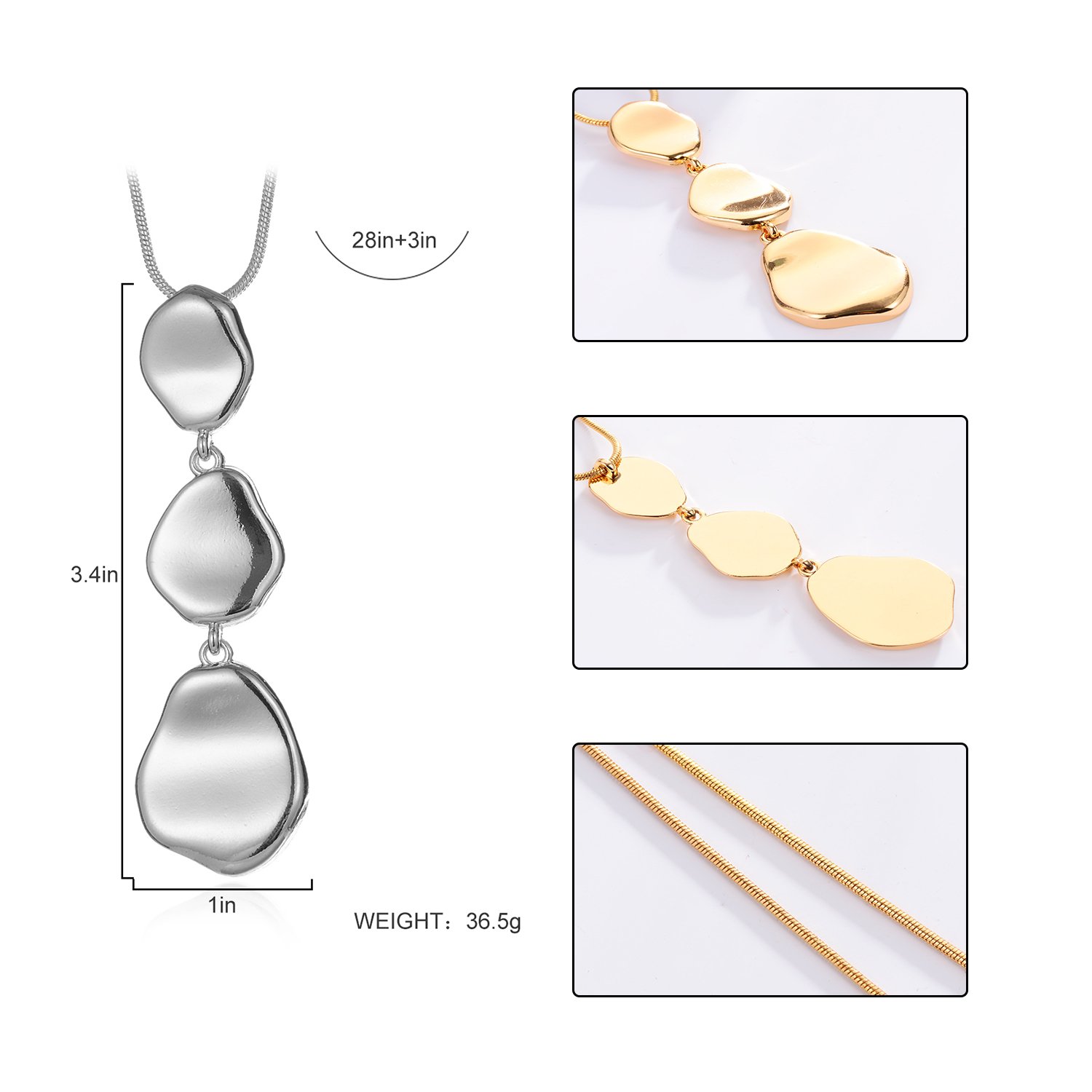 welbijoux Long Pendant Necklaces For Women Multi-Layer Pendant Y Necklace Set Statement Pendant Chic Jewelry (silver+gold)