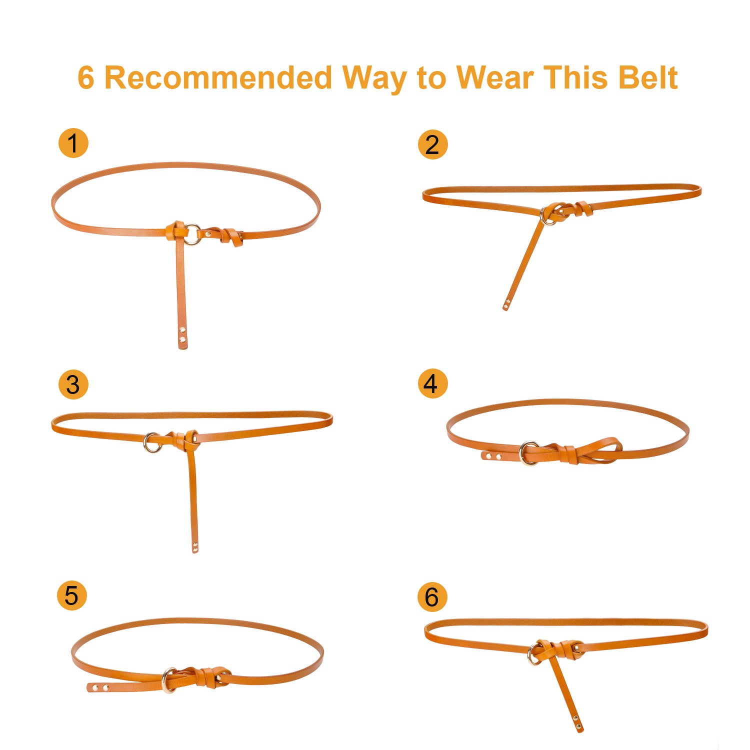 ZLYC Womens Genuine Leather Knot Belt Thin Skinny Waist Belt for Dresses 0.4" Wide, Yellow