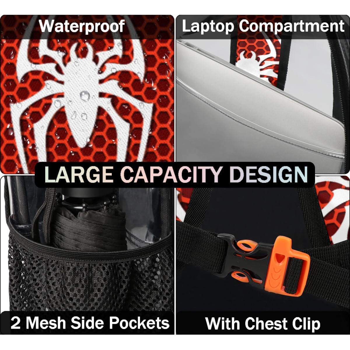 Yzrwebo Spiders Pattern Heavy Duty Clear Backpack Geometric Large See Through Backpacks PVC Transparent Backpack Clear Bag for Women Men Security Stadium Work Travel Events Concert