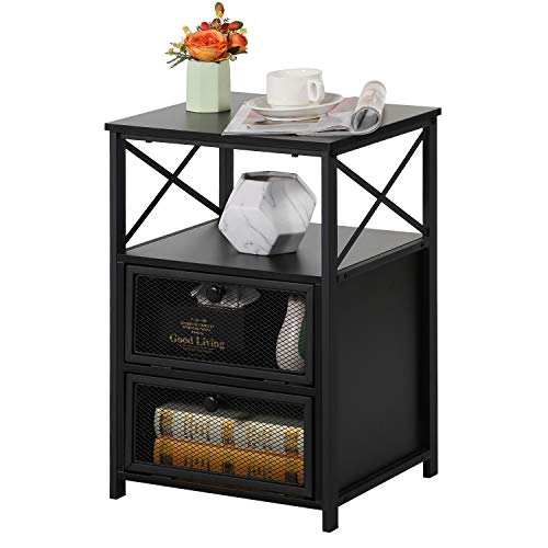 VECELO Nightstand, End Table with Flip Drawer, Modern Night Stand for Bedroom Living Room, Office, Easy Assembly, Set of 1, Black