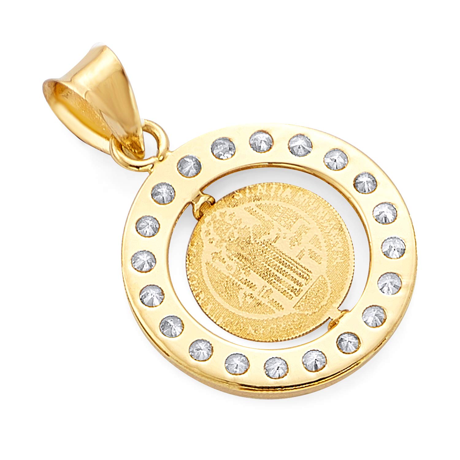 Wellingsale 14K Yellow Gold Polished Religious Double Sided St. Benedict Medallion Charm Pendant with CZ Accents