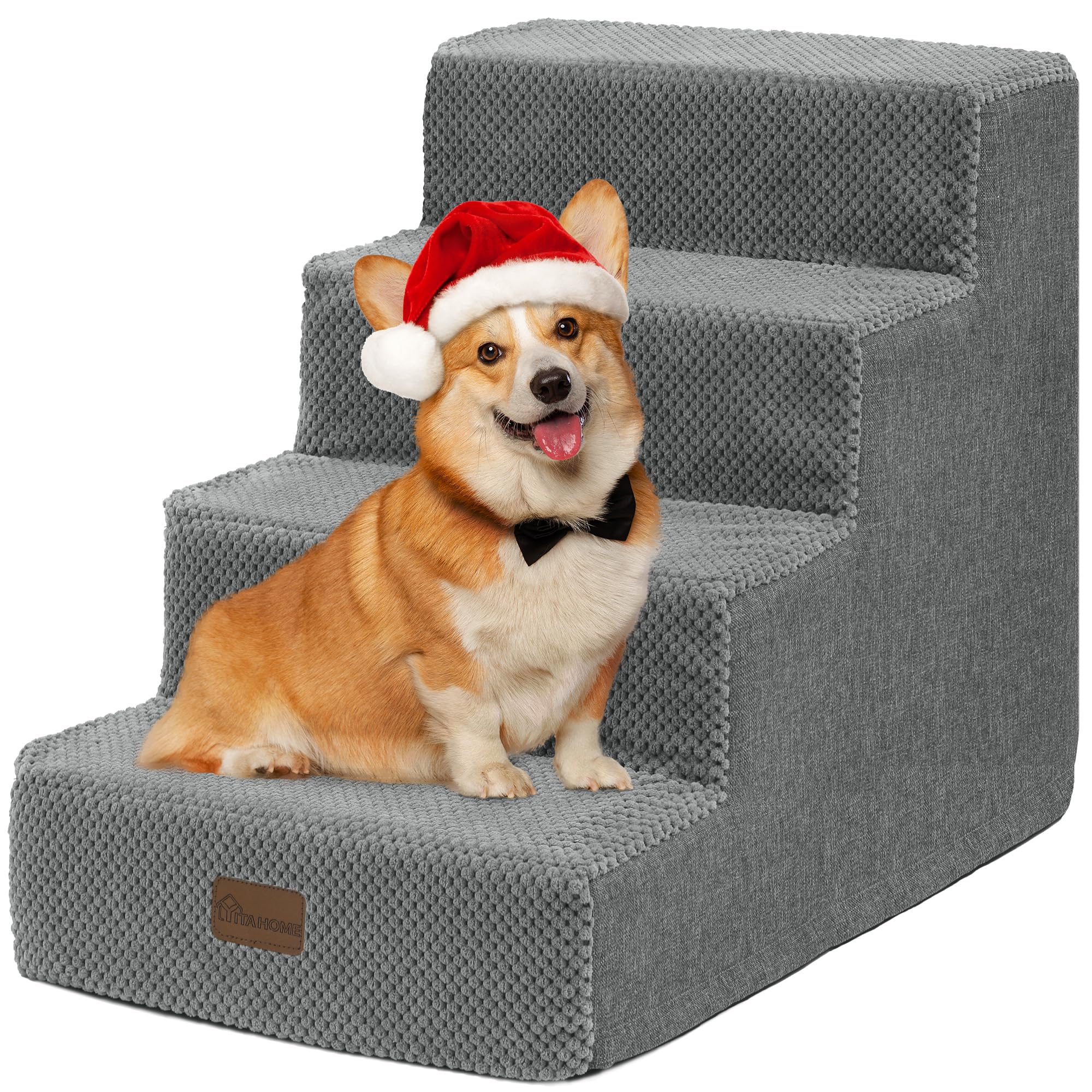 YITAHOME Dog Stairs, Pet Stairs for Small Dog, Pet Steps for Bed and Couch with Support Boards, Non-Slip Balanced Dog Steps for Injured and Elderly Pets, 3 Steps - Gray