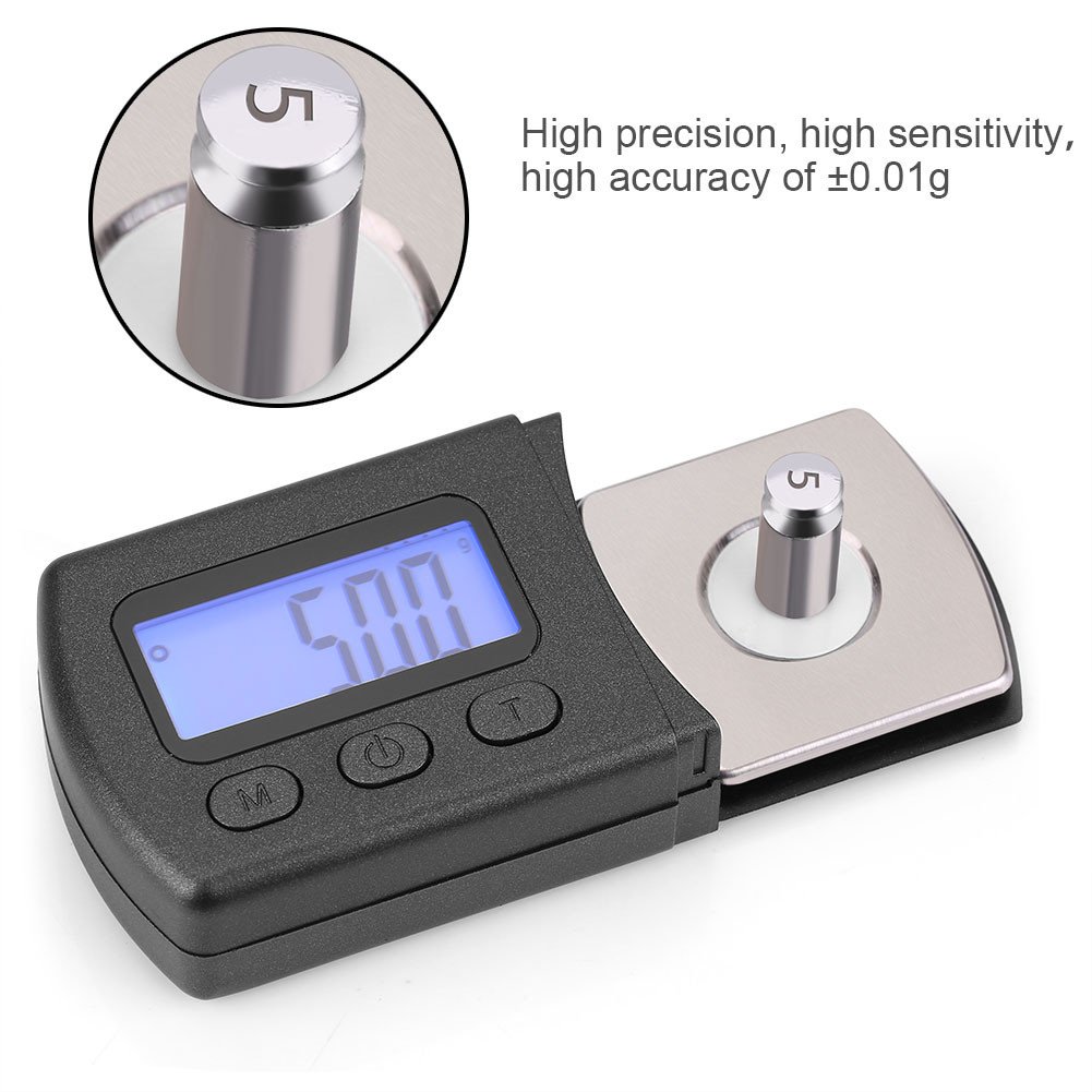 Tosuny Professional Turntable Stylus Force Scale Gauge Tester High Sensitivity Tracking Force Gauge， Large LCD Screen with Blue Backlight, 0.01g / 5g Calibration Weight
