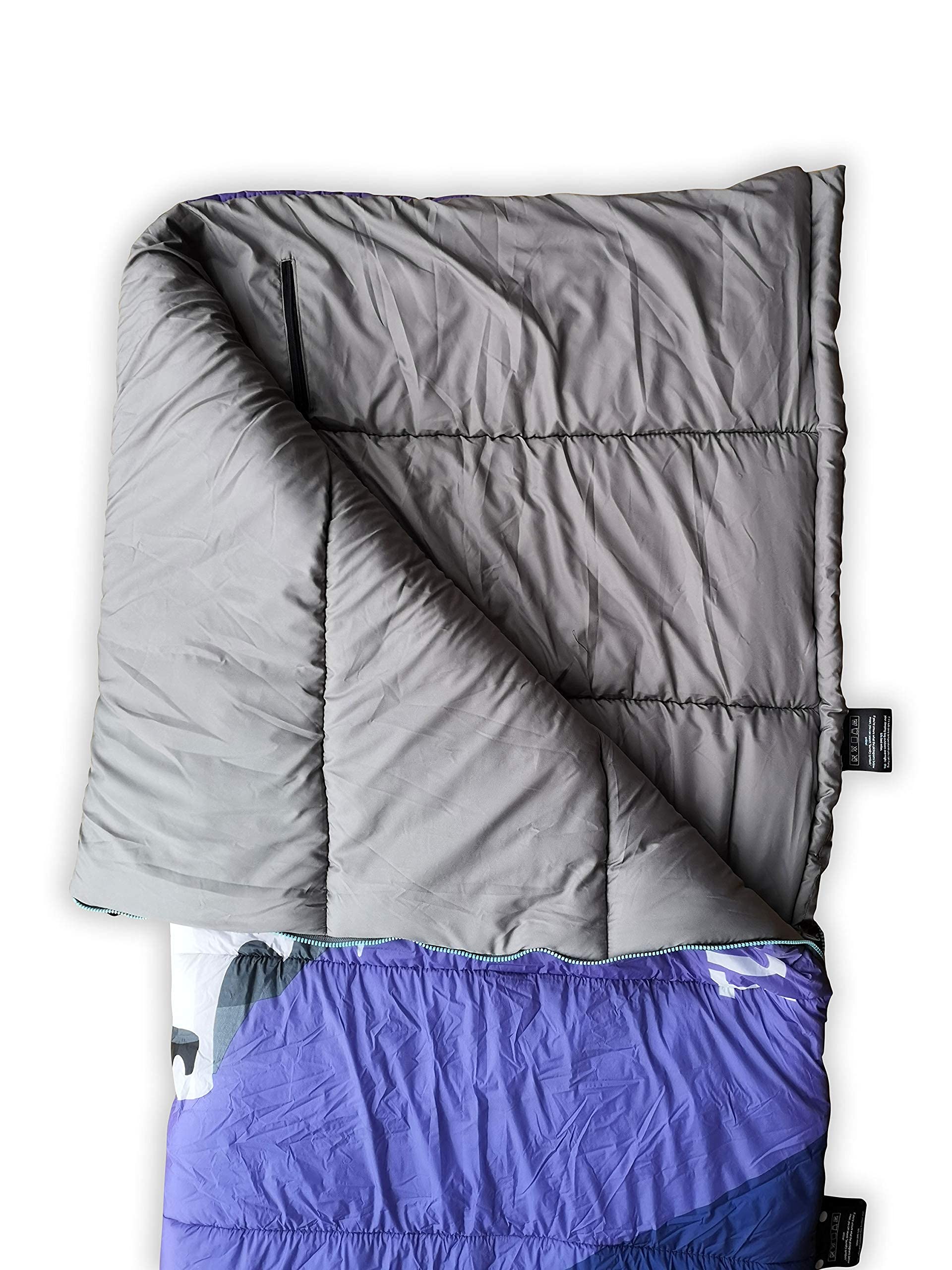 Tundra Wolf Kids’ Sleeping Bag - Unique Foot Opening, Glow in The Dark Zip, Inside Zipped Pocket