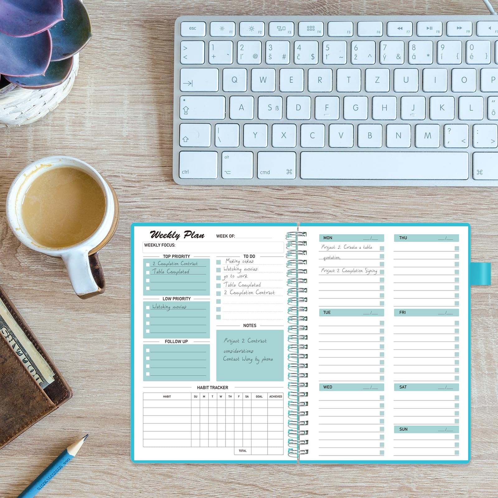 Weekly Planner Undated,Weekly Schedule Planner Notebook,Weekly Goal Planner for Personal Life and Business Office,Spiral Binding Organizer Tracker Planner with Pocket,Pen Holder,80 Weeks,5.5x8.5"