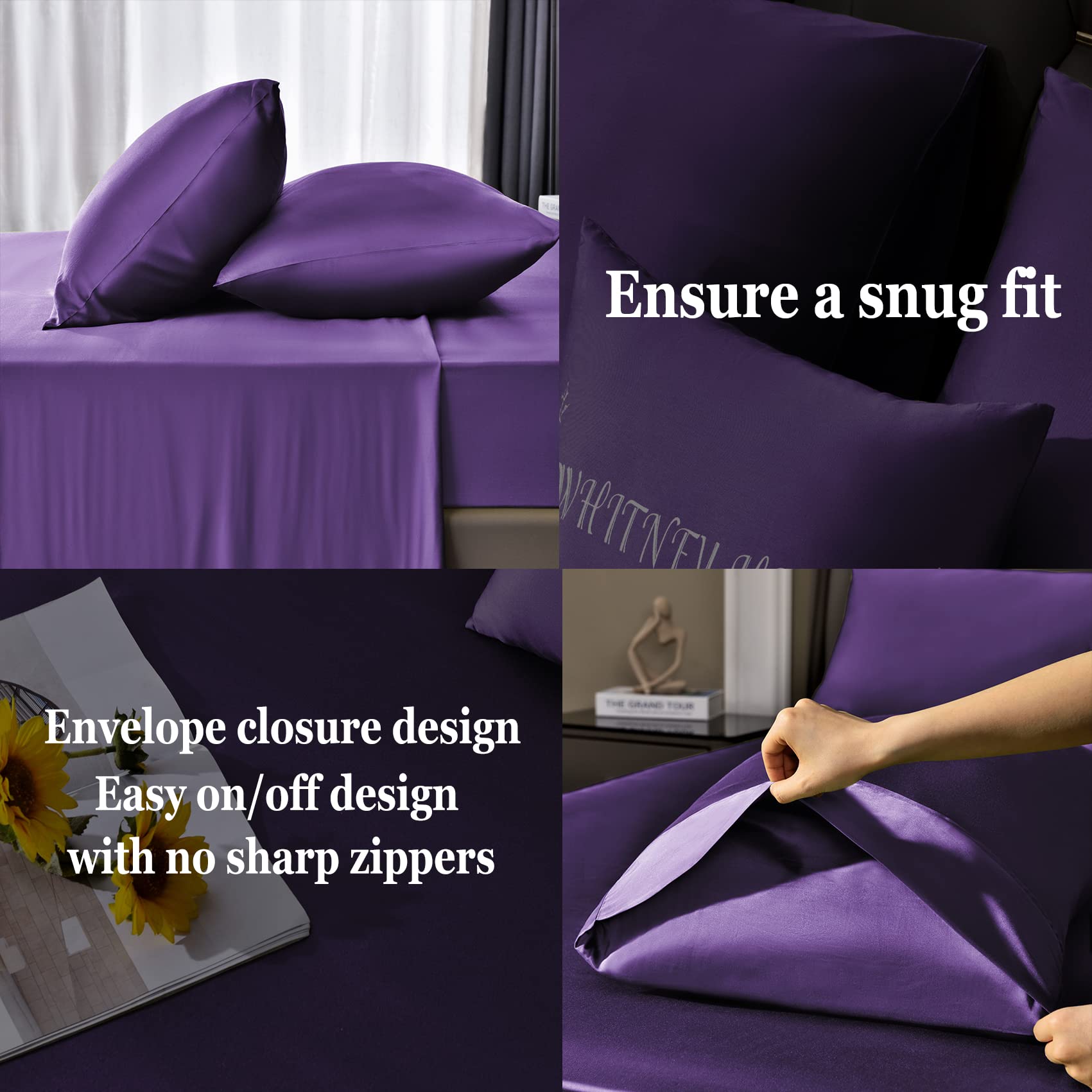 Whitney Home Textile Queen Size Sheet Set - Rayon Derived from Bamboo, Luxury Cooling Bed Sheets, 16" Extra Deep Pocket, Soft & Breathable Hotel Bedding Sheets and Pillowcases Sets