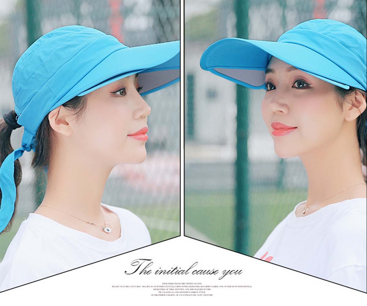 YEKEYI Sun Hats Wide Brim Beach Fishing Hat Baseball Cap UPF 50+ Anti UV with Retractable Visor Unisex Blue