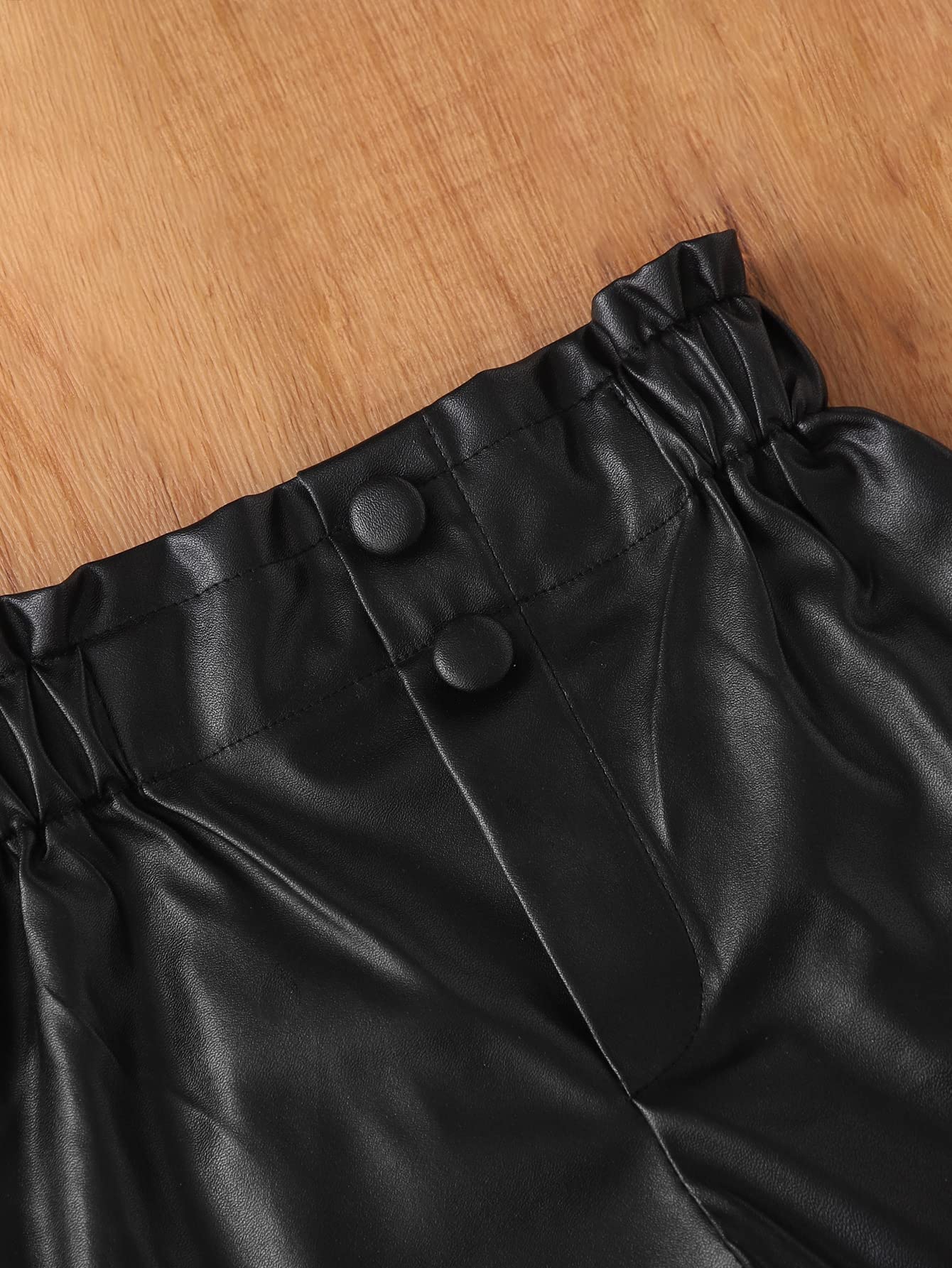 WDIRARA Toddler Girl's Paper Bag Waist Button Front Wide Leg PU Leather Shorts Black 110