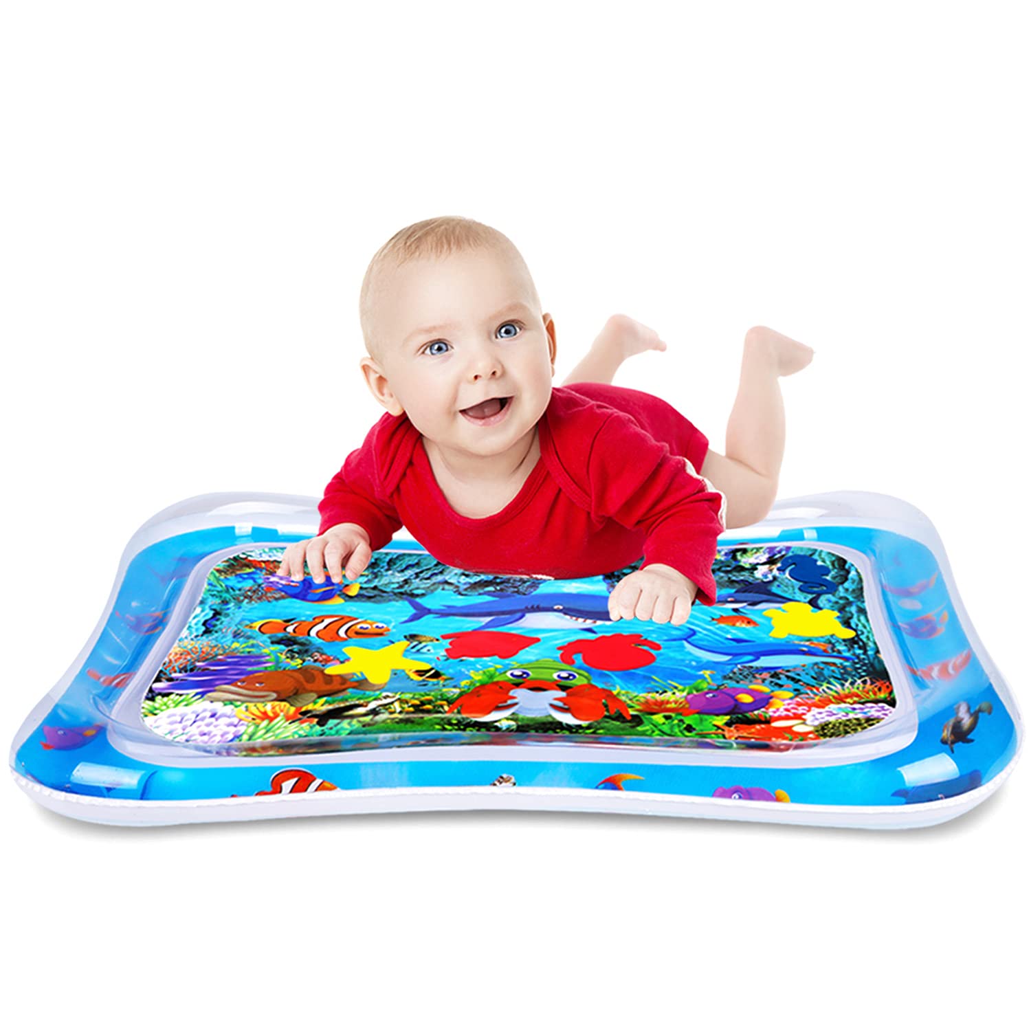 WSPER Tummy Time Water Mat Inflatable Baby Water Play mat for 3+ Months Newborn Girl & Boy Early Activity Center