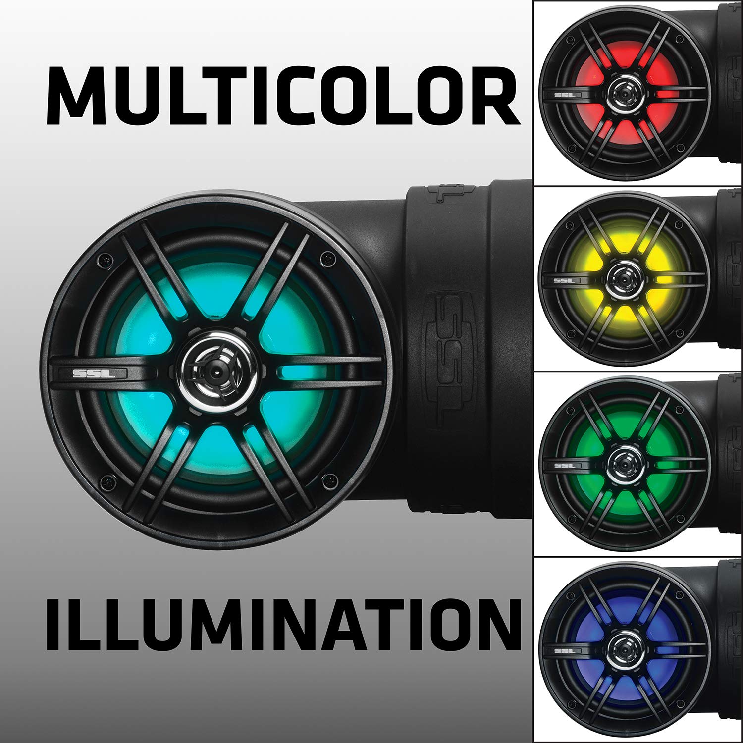 Sound Storm Laboratories BTB6L ATV UTV Sound System - 6.5 Inch Speakers, 1 Inch Tweeters, Full Range, IPX5 Weatherproof, Bluetooth, Built-in Amplifier, Multicolor Illumination, Golf Cart Compatible