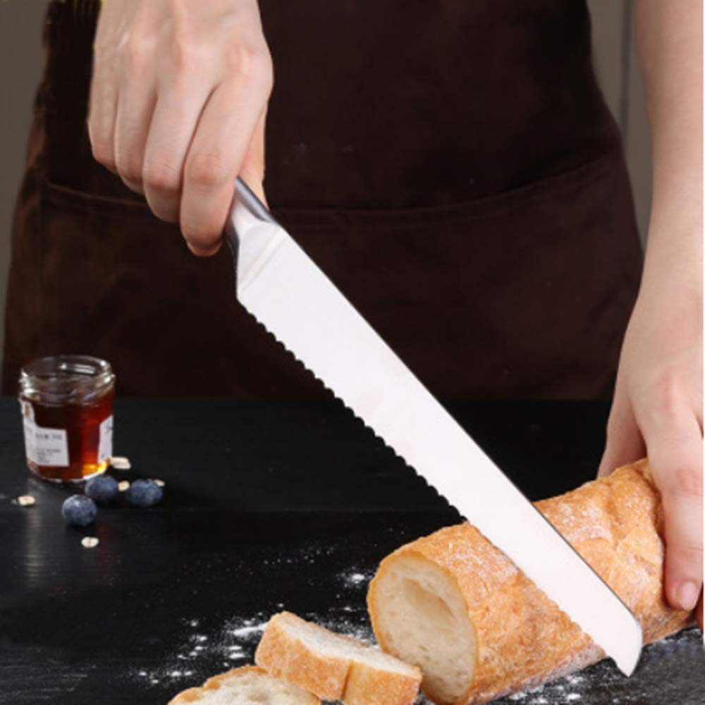 TOONEV 8 Inch Wavy Edge Wide Bread Knife Stainless Steel Kitchen Bread knife for Thick Loaves Serrated Bread Knife for Slicing Bread Bagels Cake